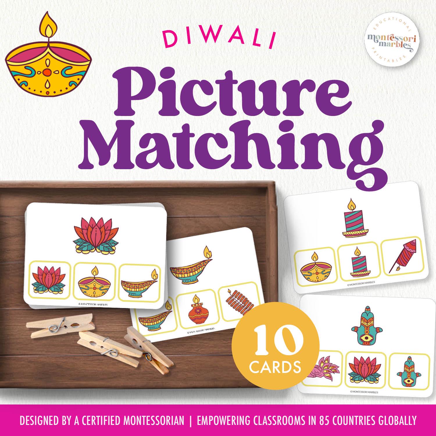 Diwali Picture Matching Cards: Montessori Learning Activity (digital ...