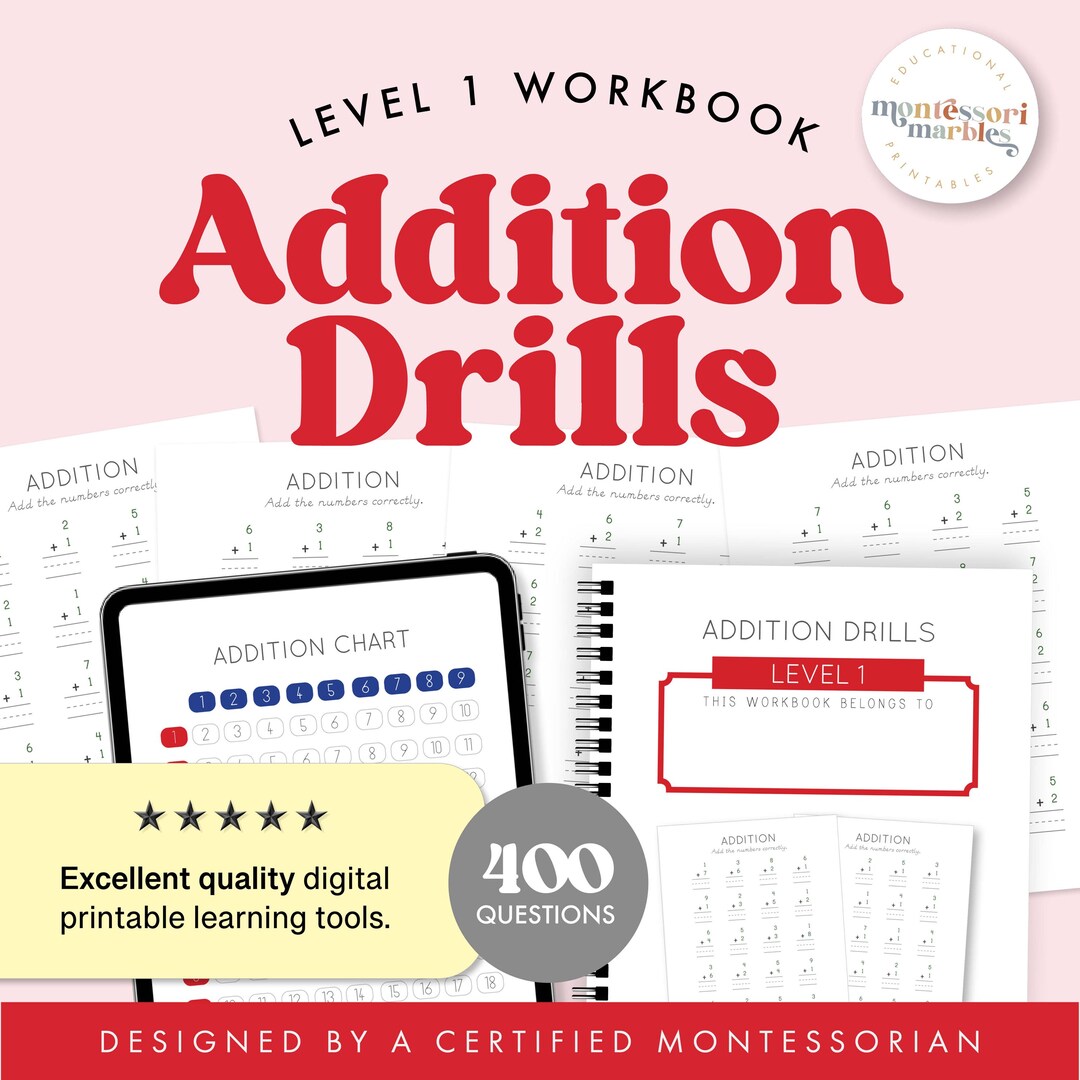 LEVEL 1 Montessori Math, Addition Drills Level 1, Single Digit Addition ...