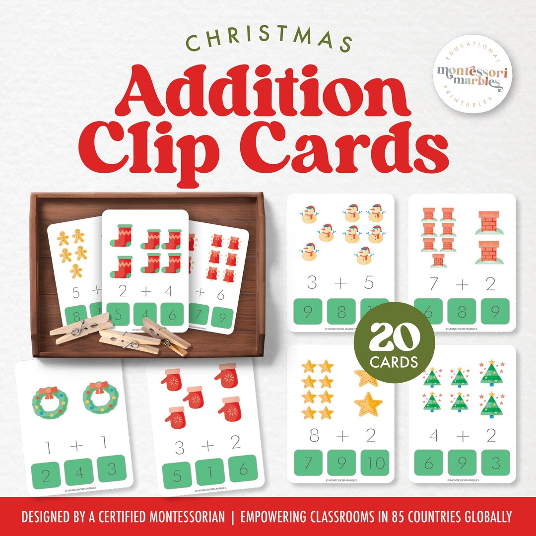 CHRISTMAS Addition Flash Cards, Math Activity, Toddler Preschool ...