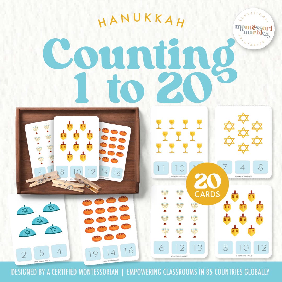 Hanukkah Counting Clip Cards | Montessori Prek Math Clip Card Activity ...