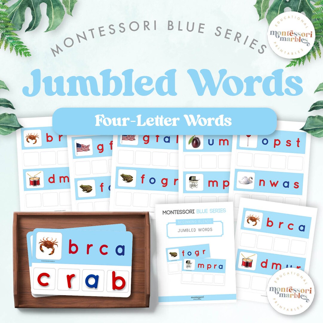 Montessori Blue Series Jumbled Word Cards: Four-letter Words ...