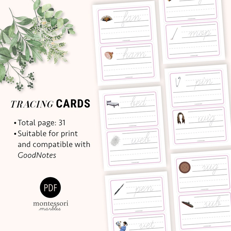Montessori Pink Series Cursive Tracing Flash Cards Toddlers - Etsy