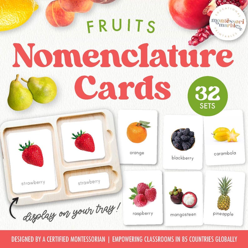 Fruits 3-part Cards | Montessori Real Picture Learning | Fruits Study ...