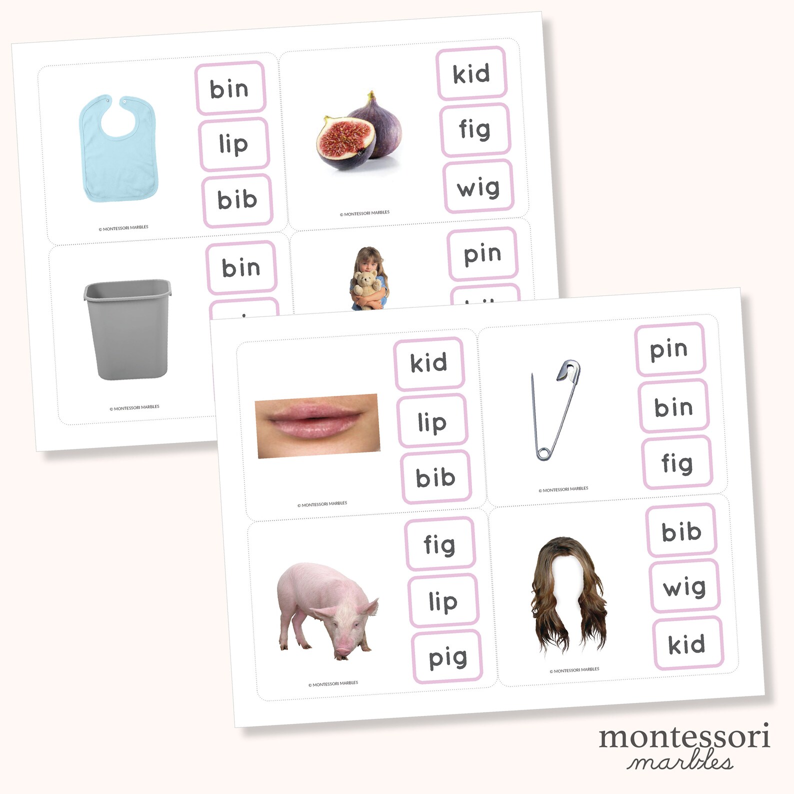 Montessori Pink Series Name the Objects SHORT I Flash Card | Etsy