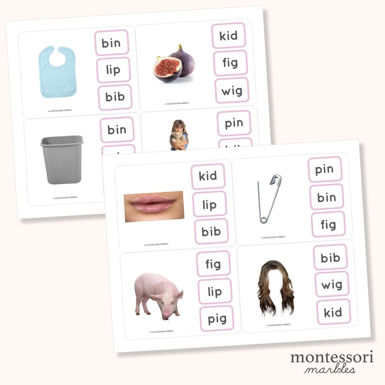 Montessori Pink Series Name the Objects SHORT I Flash Card - Etsy