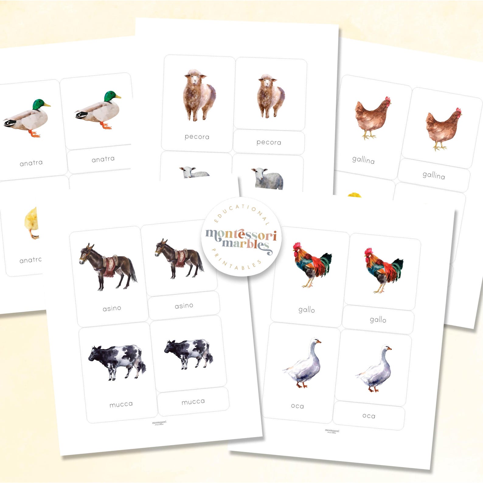 Italian Farm Animals Nomenclature Cards: Montessori Homeschool (digital ...