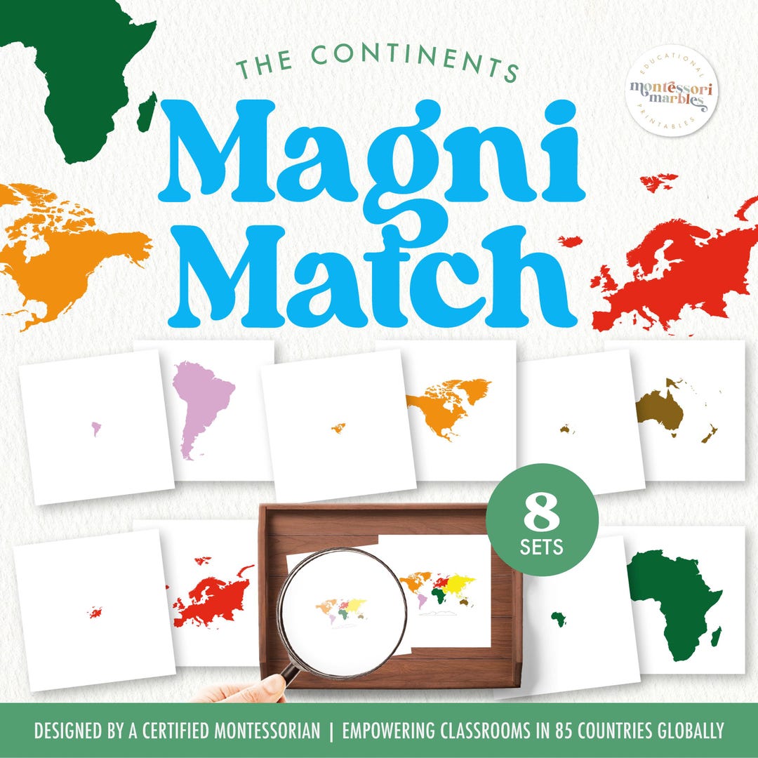 SEVEN CONTINENTS Magnifying Matching Game | Montessori at Home Using ...