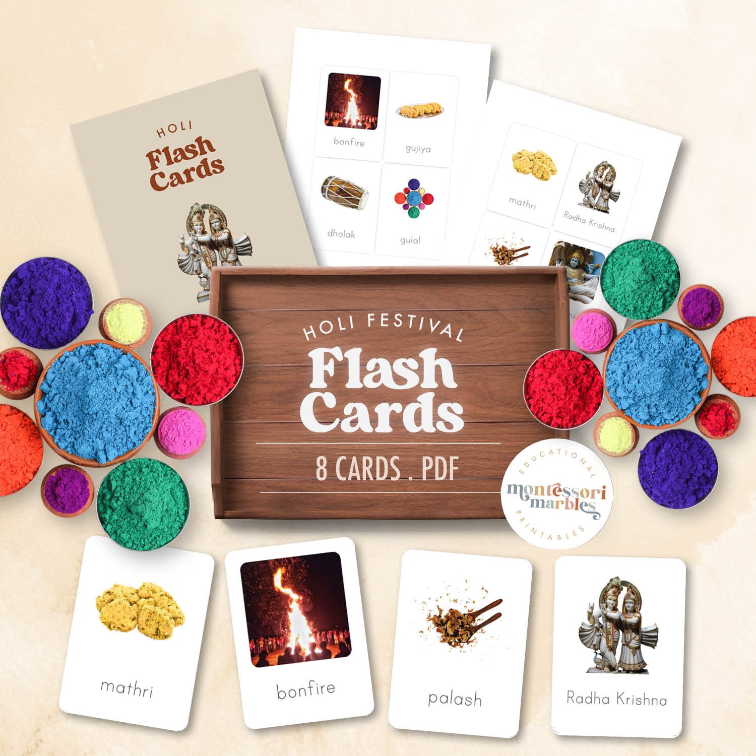 Holi Festival Flash Cards | Montessori Cultural Learning | Indian ...