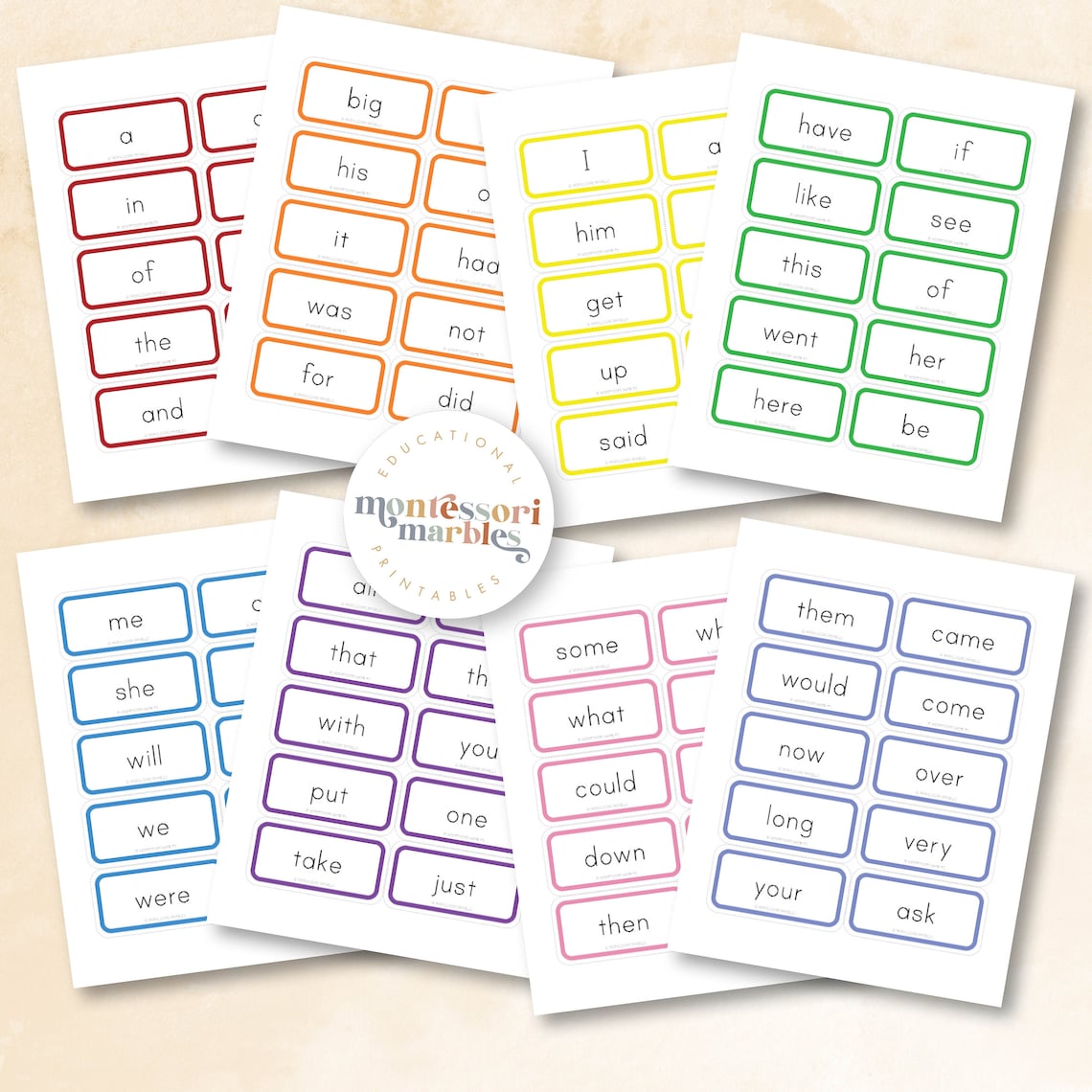 Sight Words Puzzle Cards | 100 Dolch Words Color-coded | Montessori ...