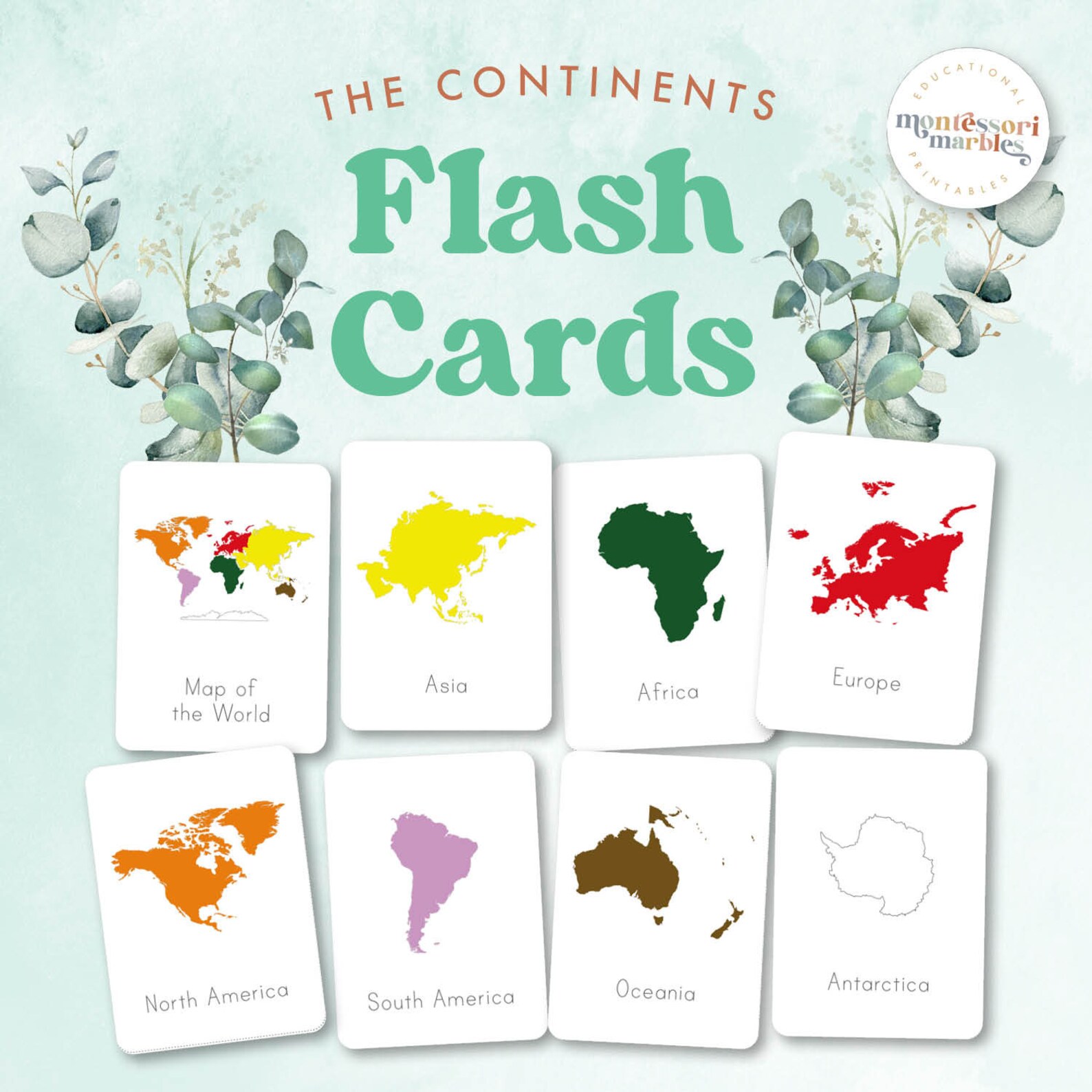 SEVEN CONTINENTS Flash Cards Montessori Resources, Social Studies, Asia ...