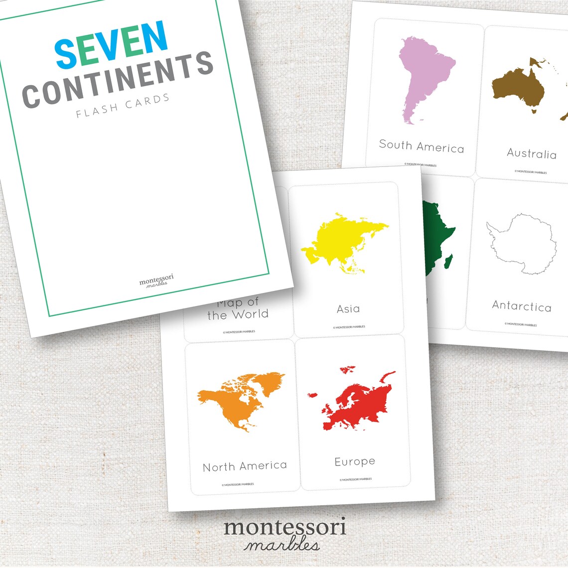 SEVEN CONTINENTS Flash Cards Montessori Resources, Social Studies, Asia ...