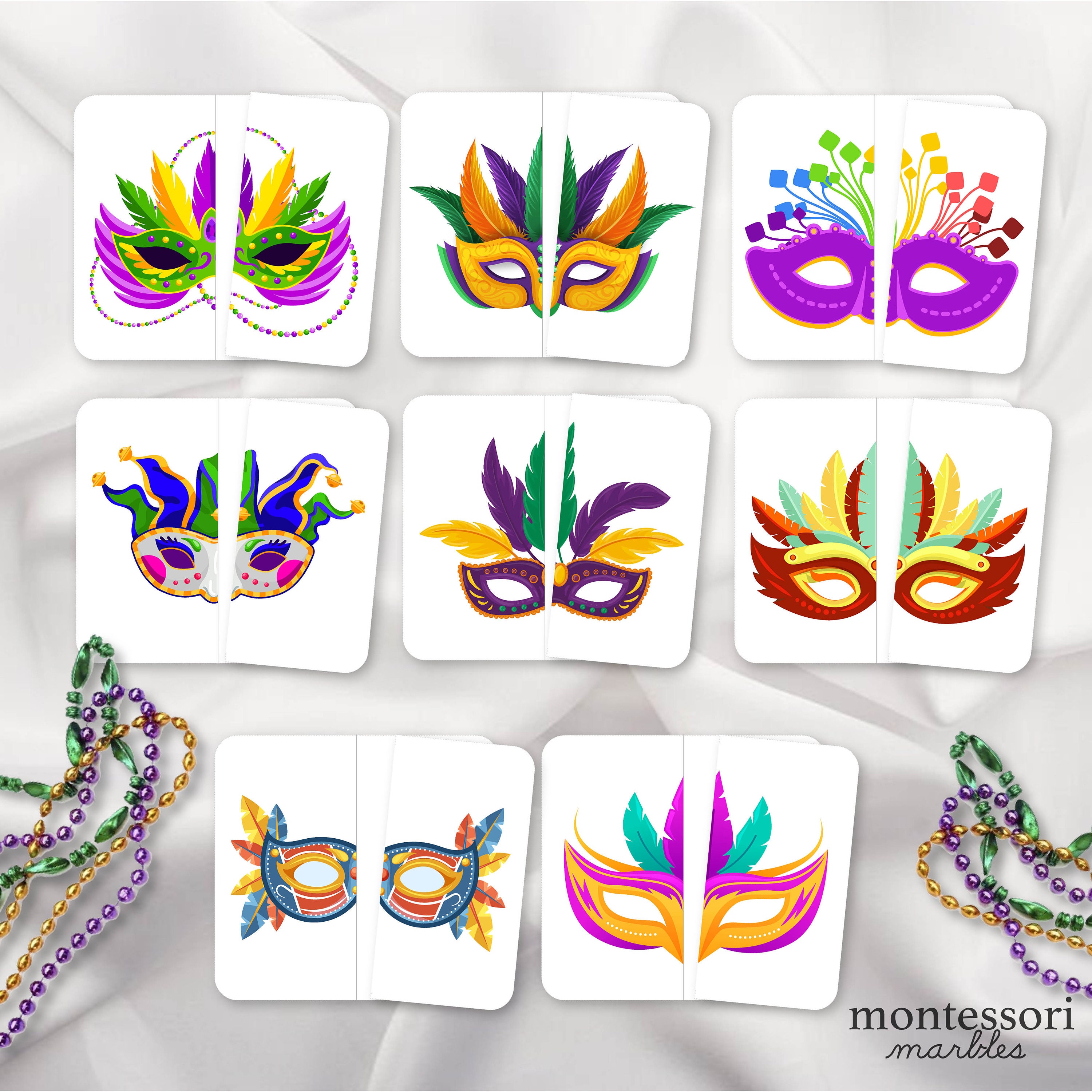 MARDI GRAS Symmetry Matching Puzzle Montessori Inspired - Etsy