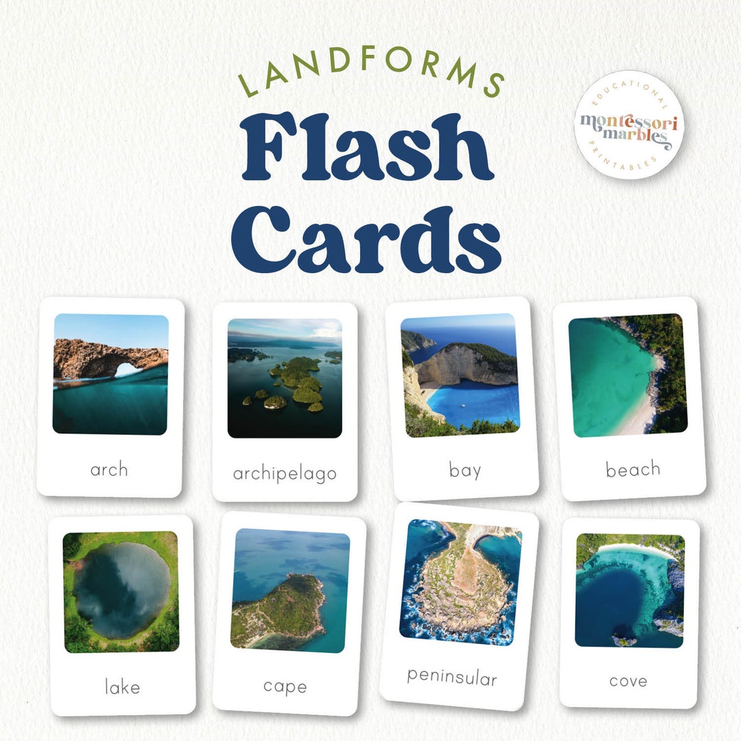 LANDFORMS Flash Cards Montessori Inspired Cards Social Studies ...
