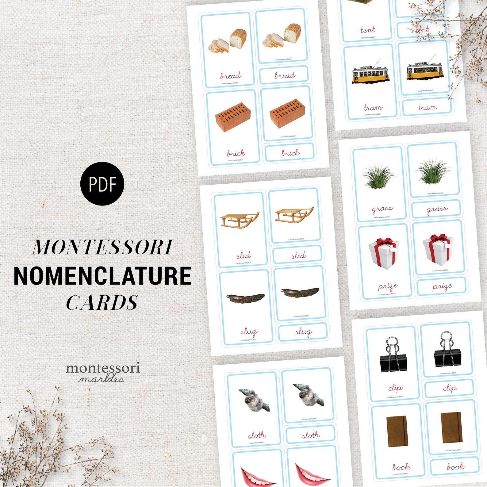 CURSIVE MONTESSORI BLUE Series Montessori Nomenclature Cards | Etsy