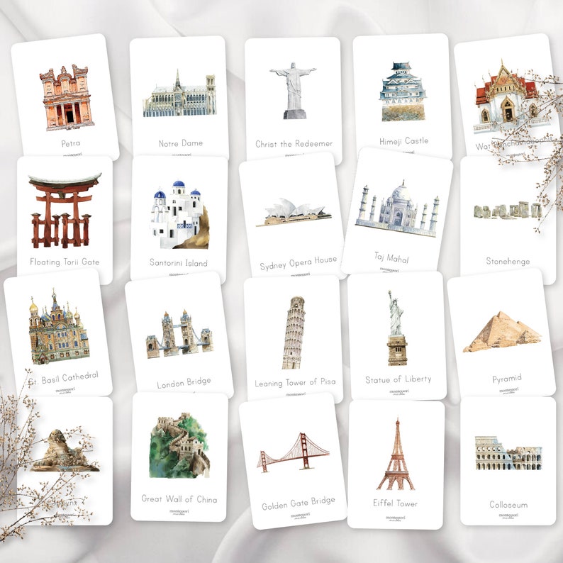 LANDMARKS Flash Cards montessori Inspired Printable Famous - Etsy