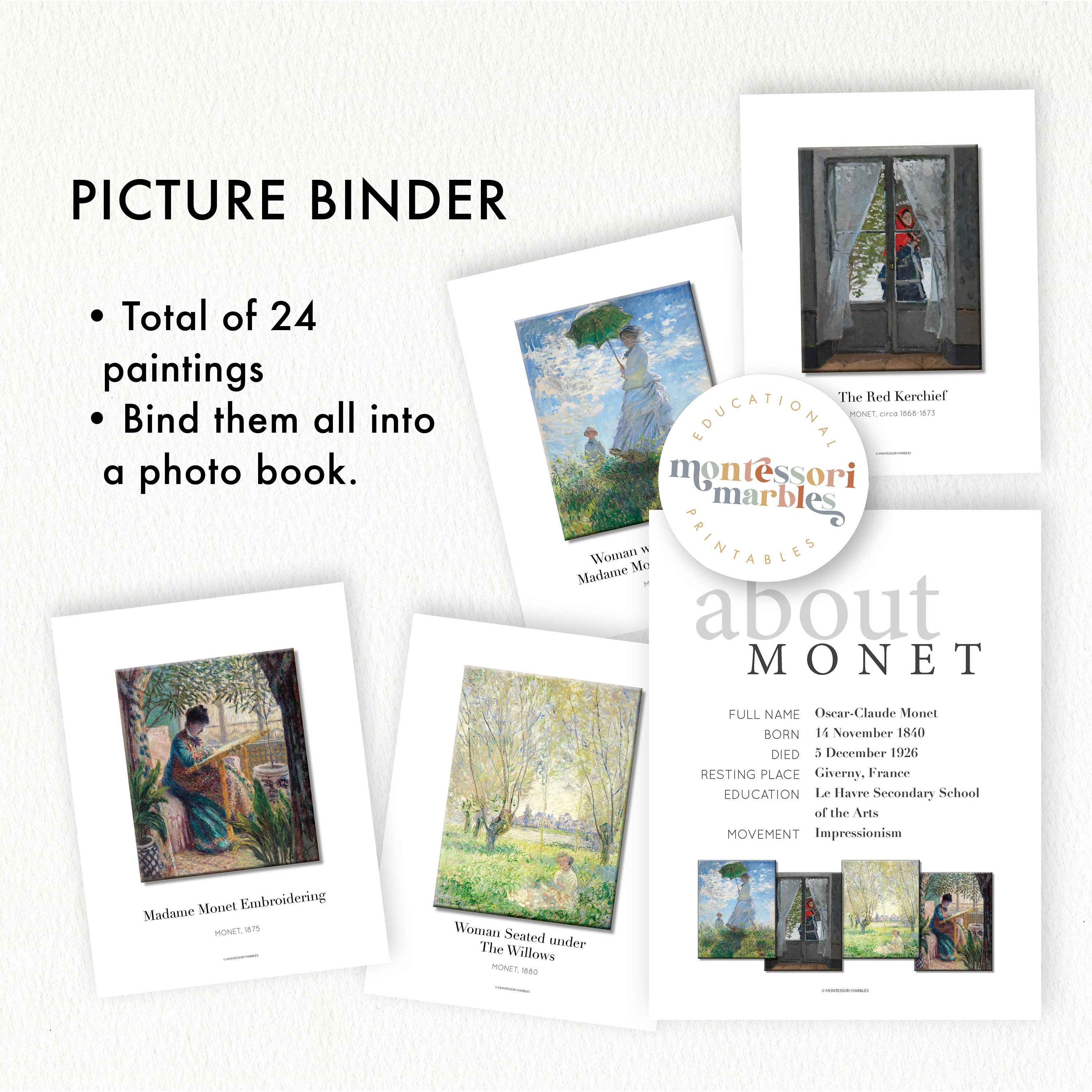 Claude Monet Art History Photo Binder | Montessori Cultural Studies ...