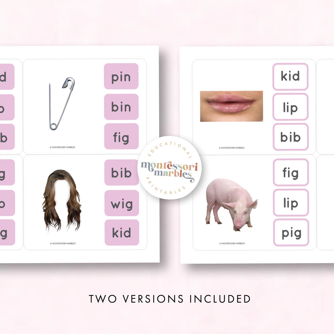 Pink Series Short I Word Cards | Montessori Language | CVC Words ...