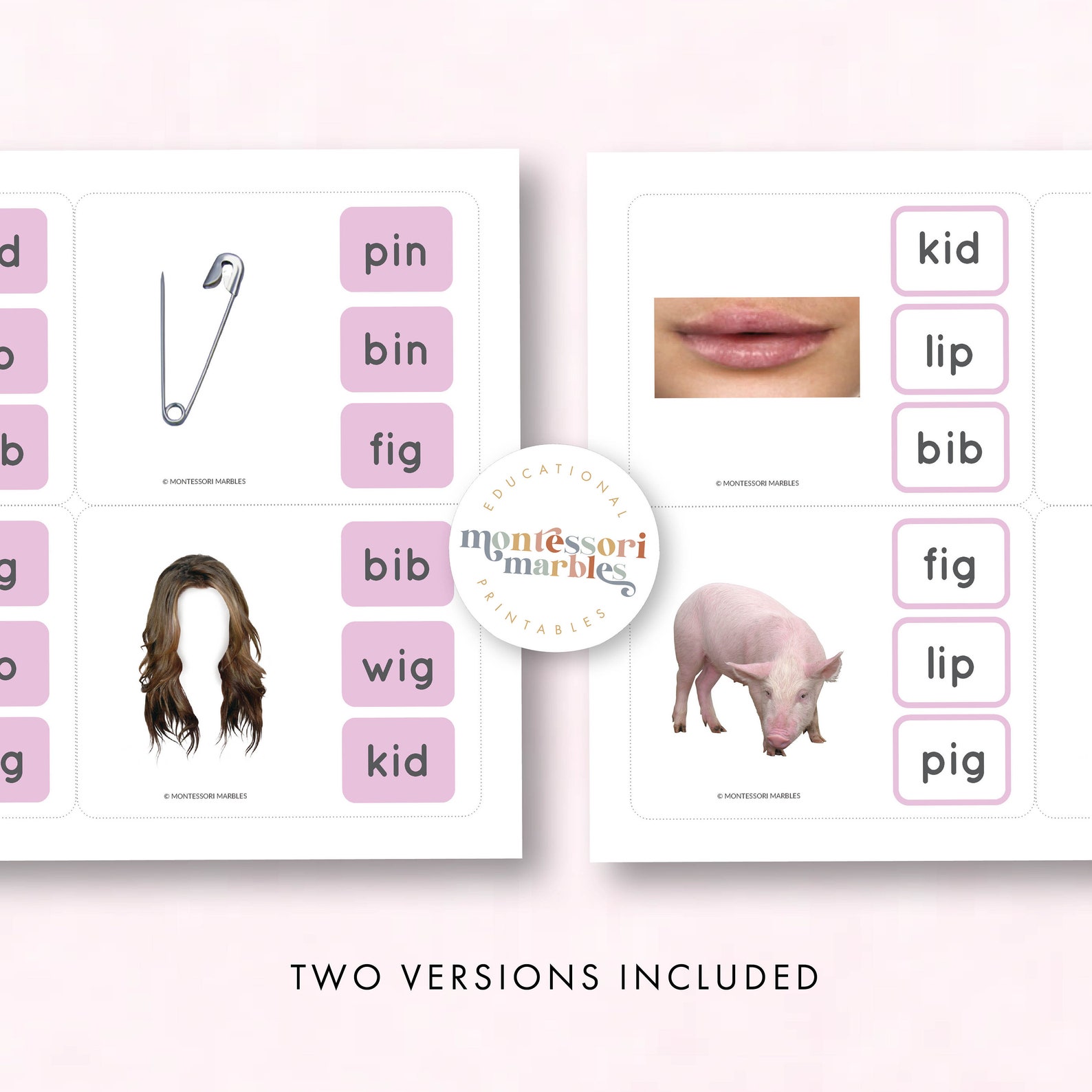 Pink Series Short I Word Cards | Montessori Language | CVC Words ...