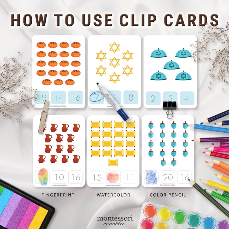 HANUKKAH Counting Flash Cards Montessori Math Prek Clip Card - Etsy