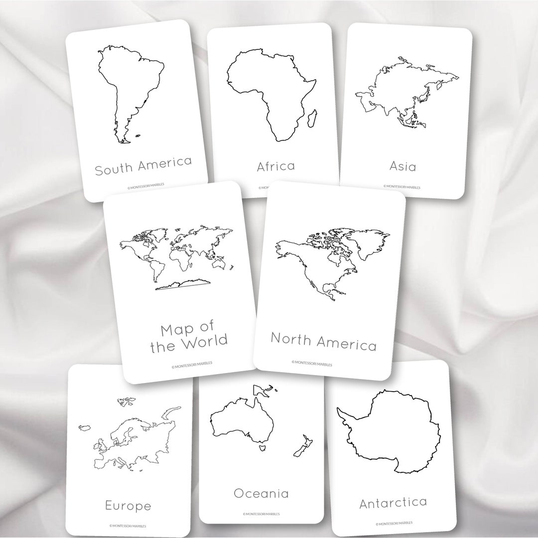 SEVEN CONTINENTS Outline Cards Montessori Inspired Learning Resources ...