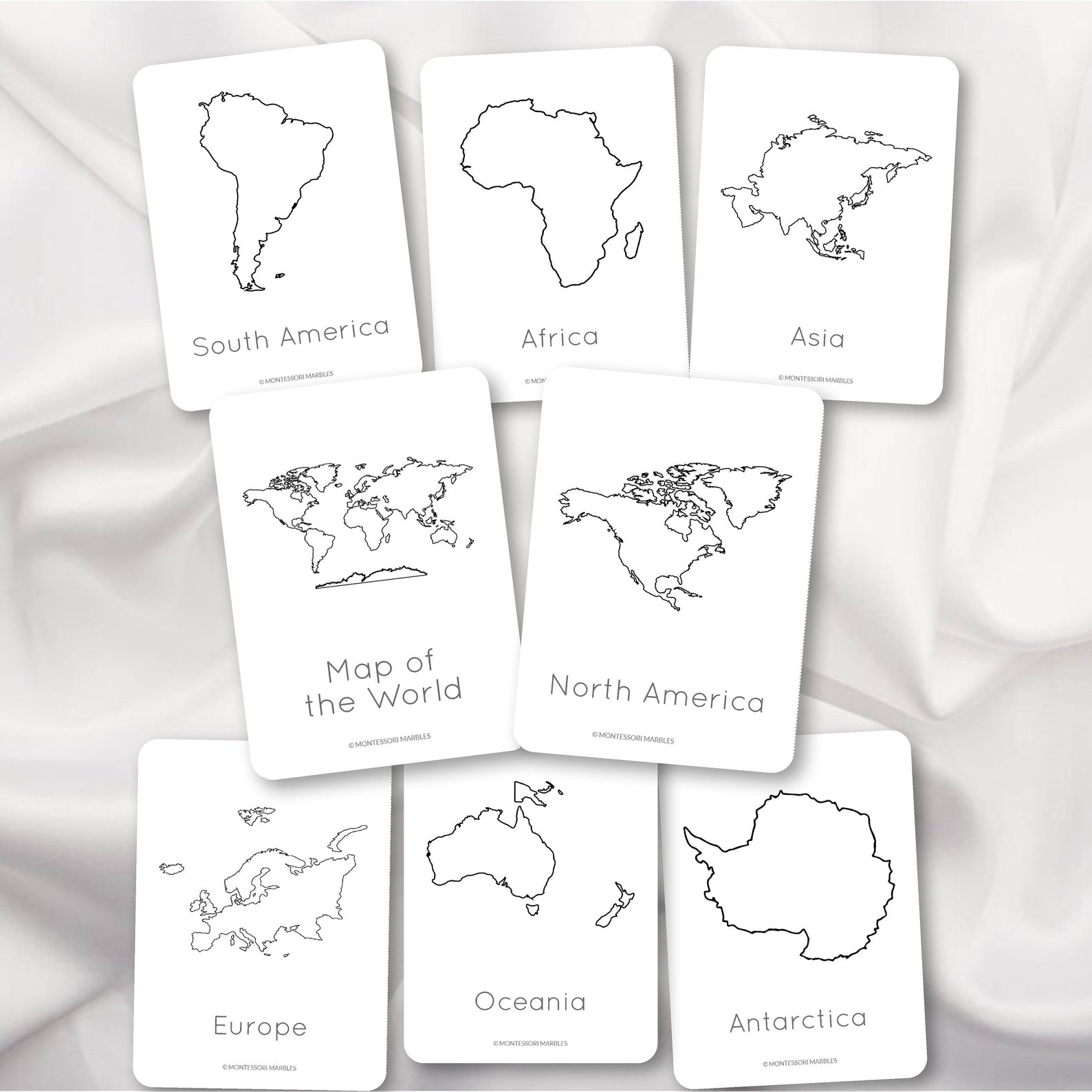 SEVEN CONTINENTS Outline Cards Montessori Inspired Learning Resources ...