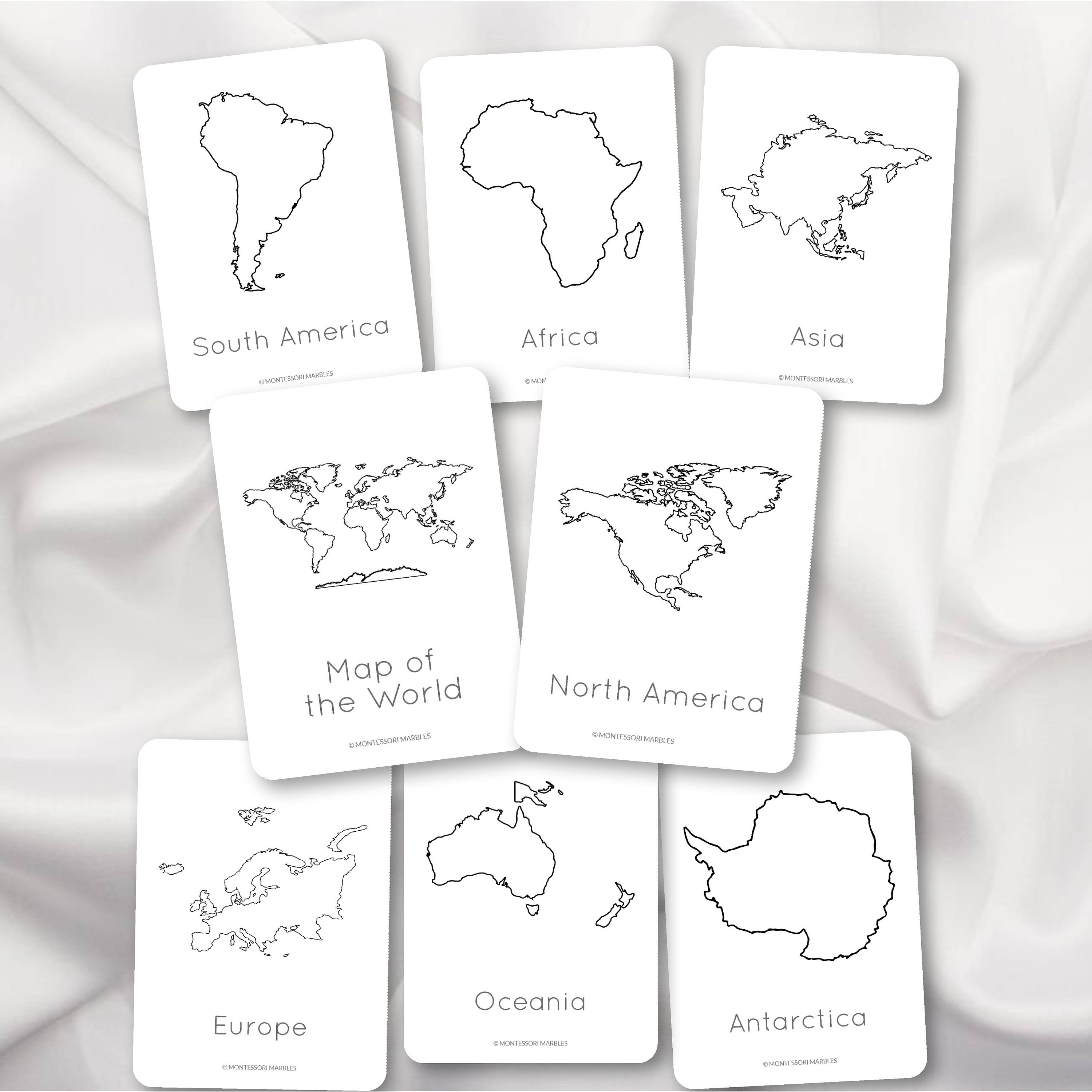 SEVEN CONTINENTS Outline Cards Montessori Inspired Learning Resources ...
