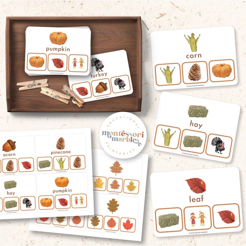 Fall Picture Matching Game | Montessori Toddler Puzzle Cards | Clip ...