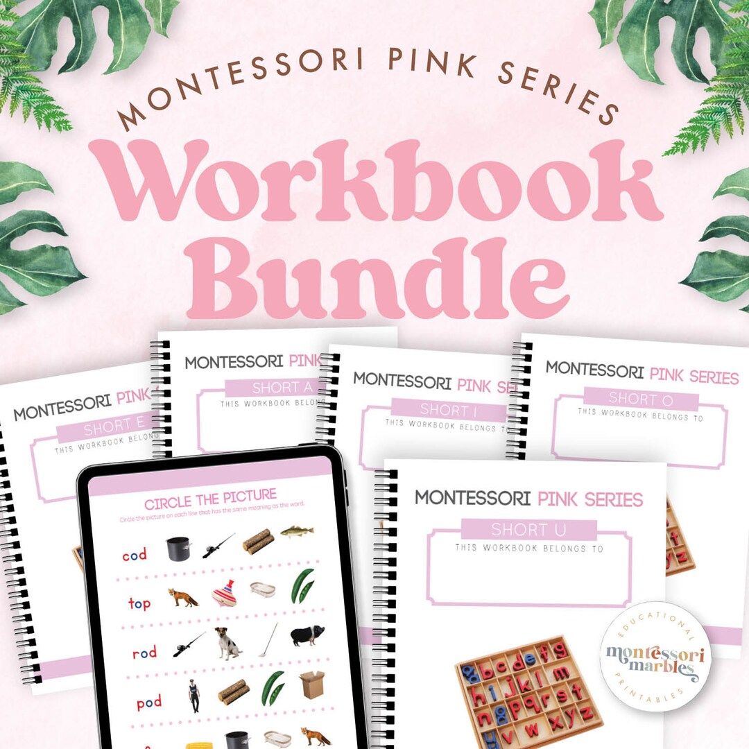 BUNDLE Montessori Pink Series Workbooks, Short A E I O U, CVC Words for ...