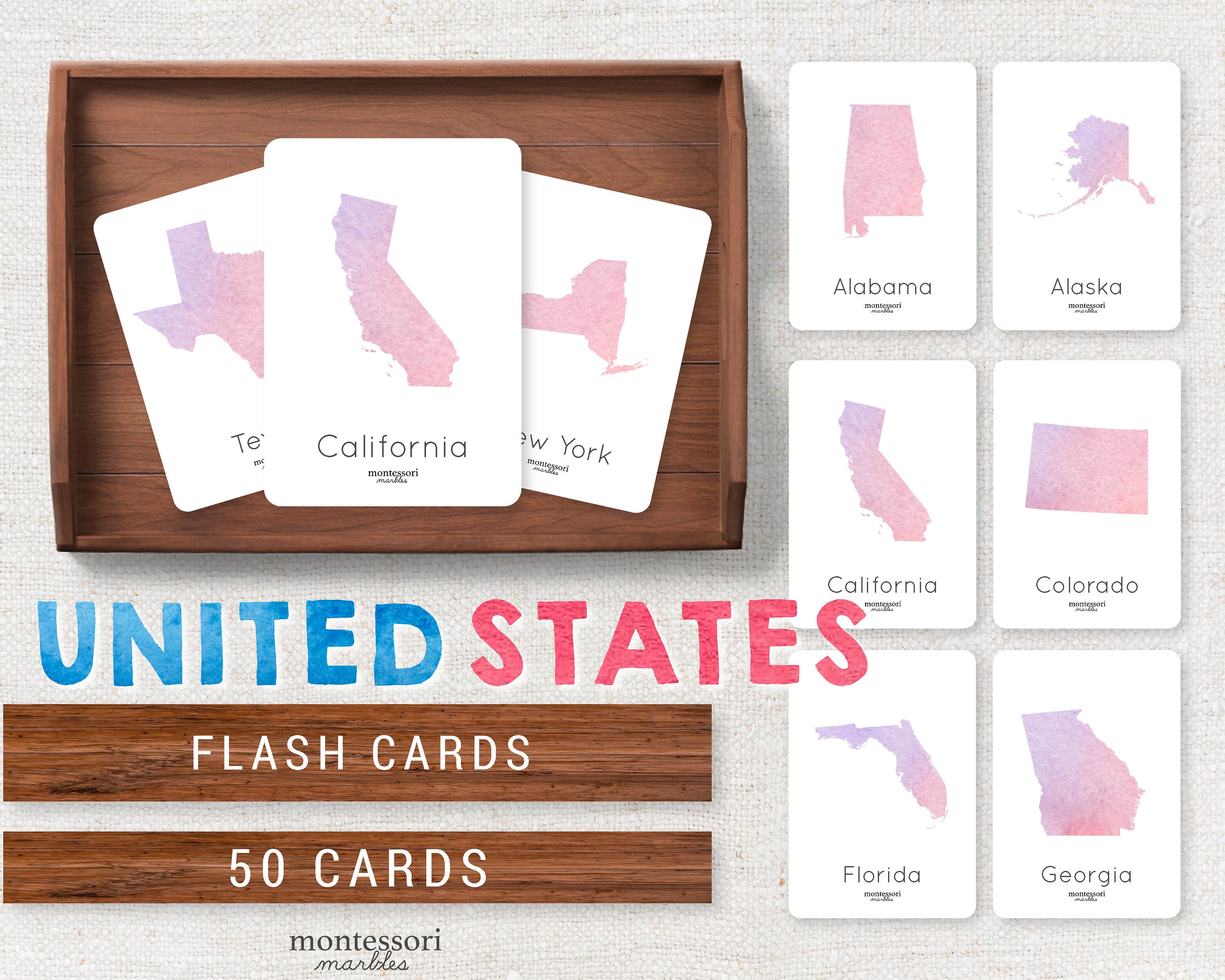 UNITED STATES Flash Cards, Montessori Inspired Printable Activities ...
