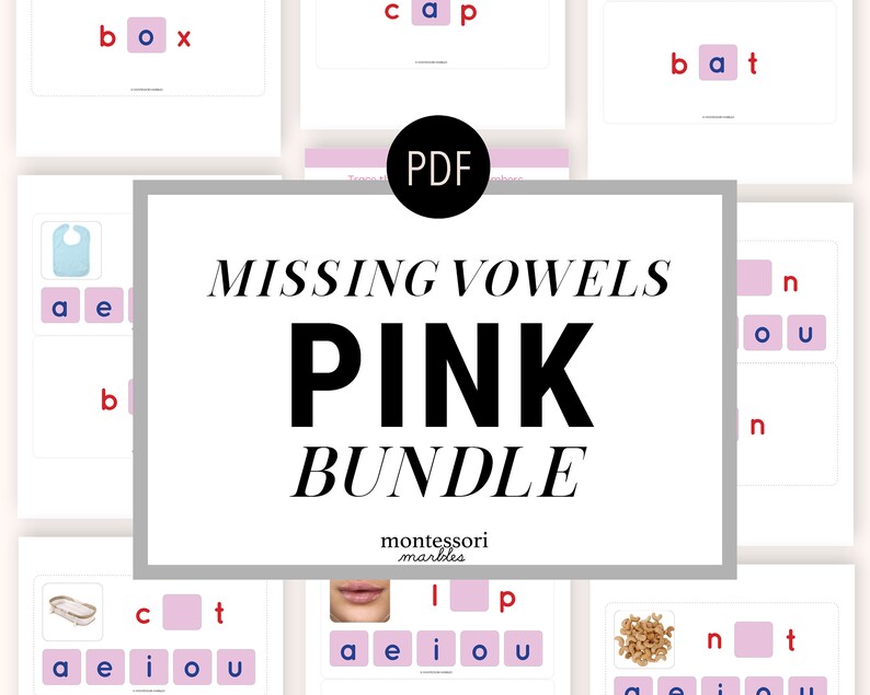 BUNDLE PACK Montessori Pink Series Missing Vowels Cards for - Etsy