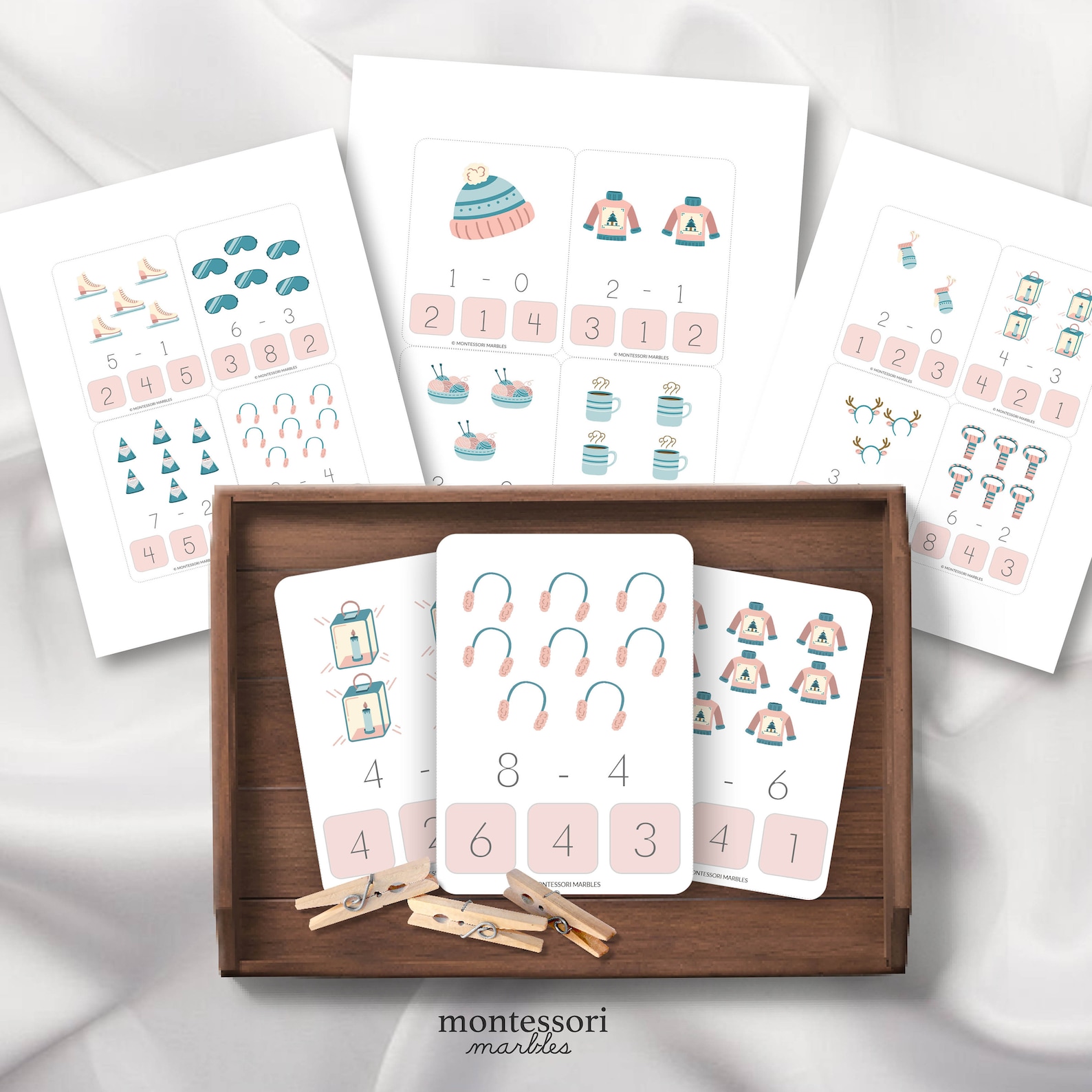 WINTER Subtraction Clip Cards Math Printable Kindergarten - Etsy