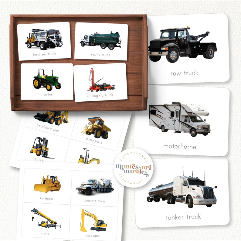 Large Vehicles Flash Cards | Construction & Public Service Trucks ...