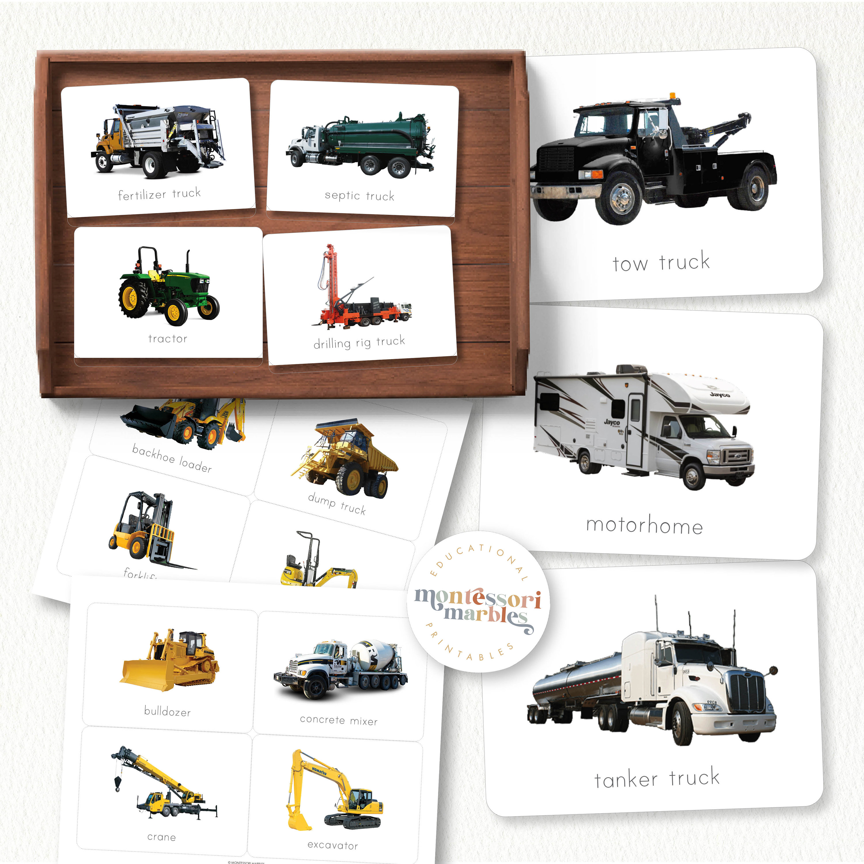 Large Vehicles Flash Cards | Construction & Public Service Trucks ...