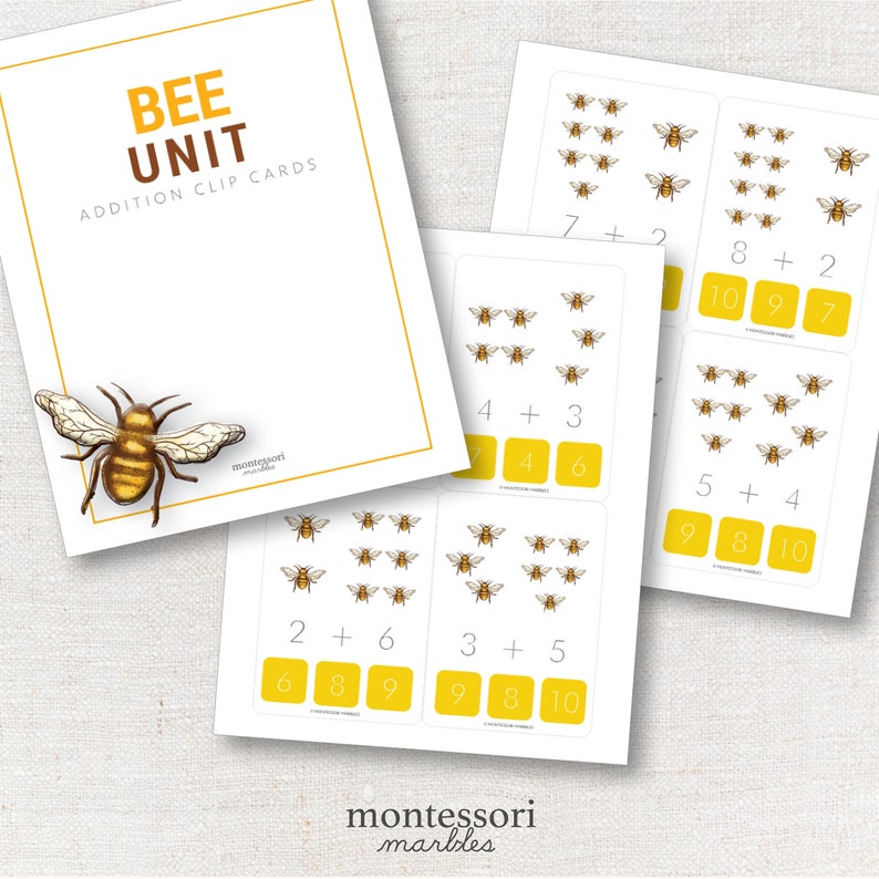 BEE UNIT Addition Clip Cards Simple Addition for - Etsy