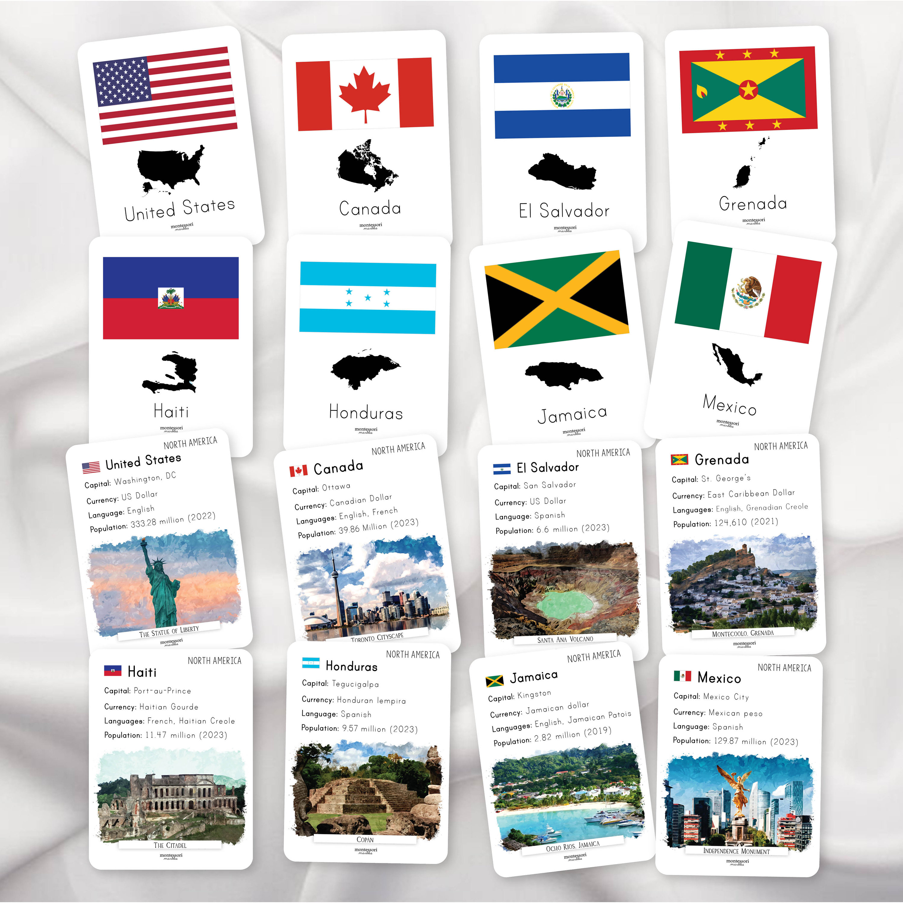 NORTH AMERICA Fact Cards With Watercolor Painting Montessori - Etsy