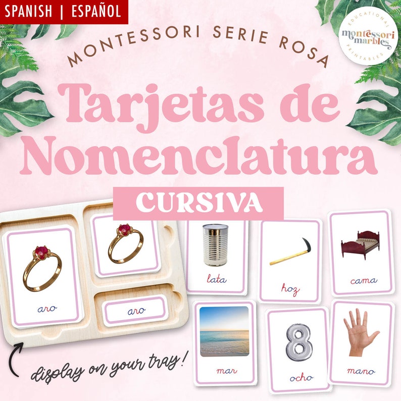 MONTESSORI SERIE ROSA Tarjetas De Nomenclature En Cursiva Spanish ...