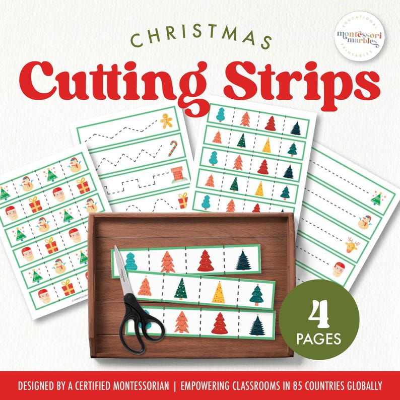 Christmas Cutting Strips | Montessori Fine Motor Scissor Skills ...
