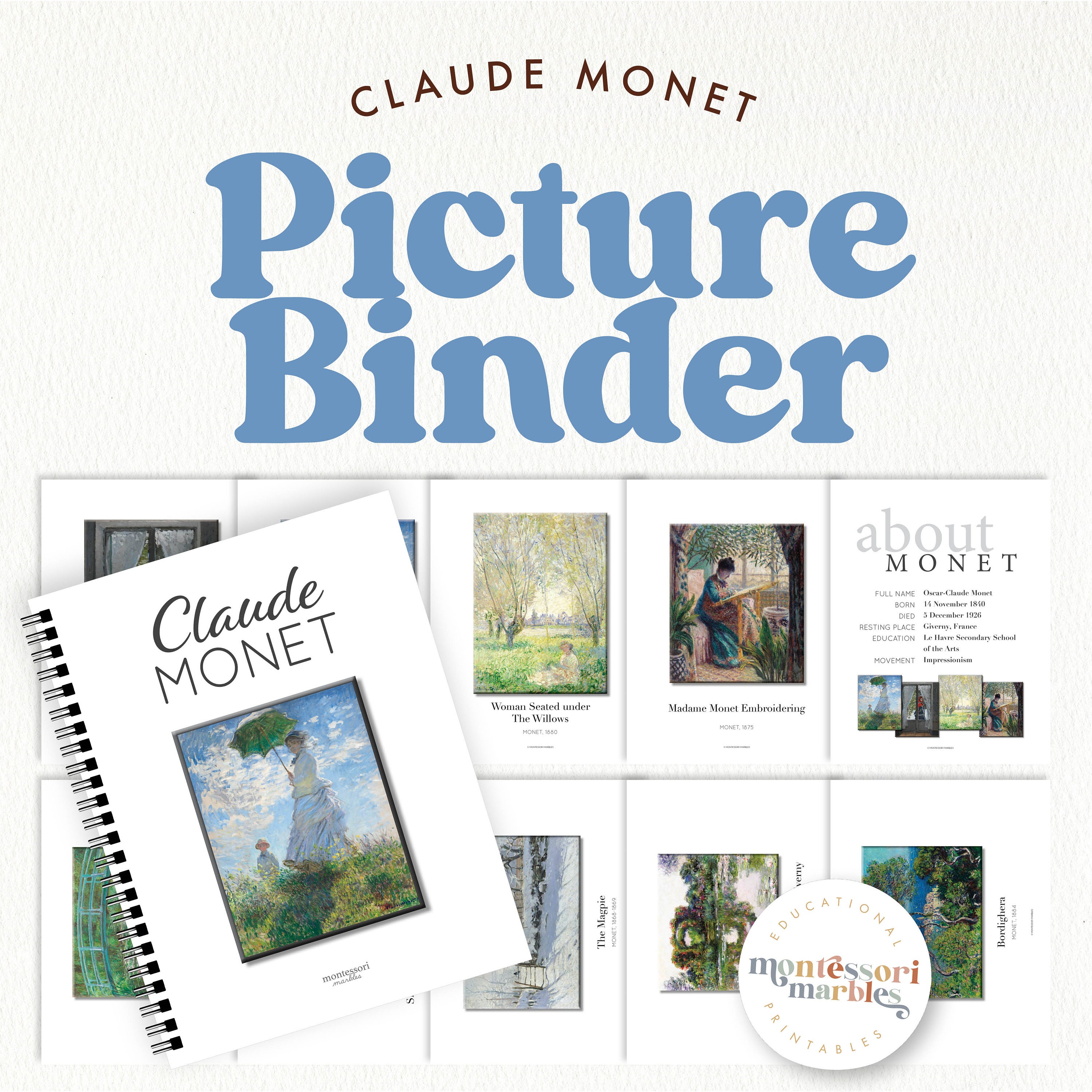 Claude Monet Art History Photo Binder | Montessori Cultural Studies ...
