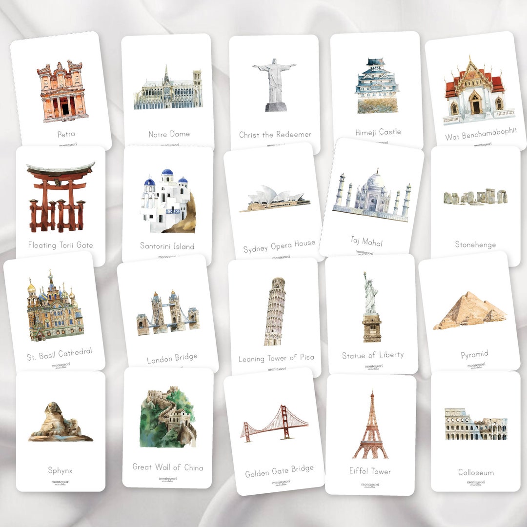 LANDMARKS Flash Cards montessori Inspired Printable Famous Landmarks ...