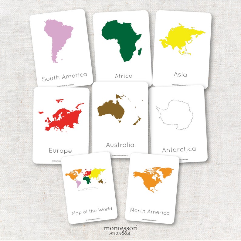 SEVEN CONTINENTS Flash Cards Montessori Resources, Social Studies, Asia ...