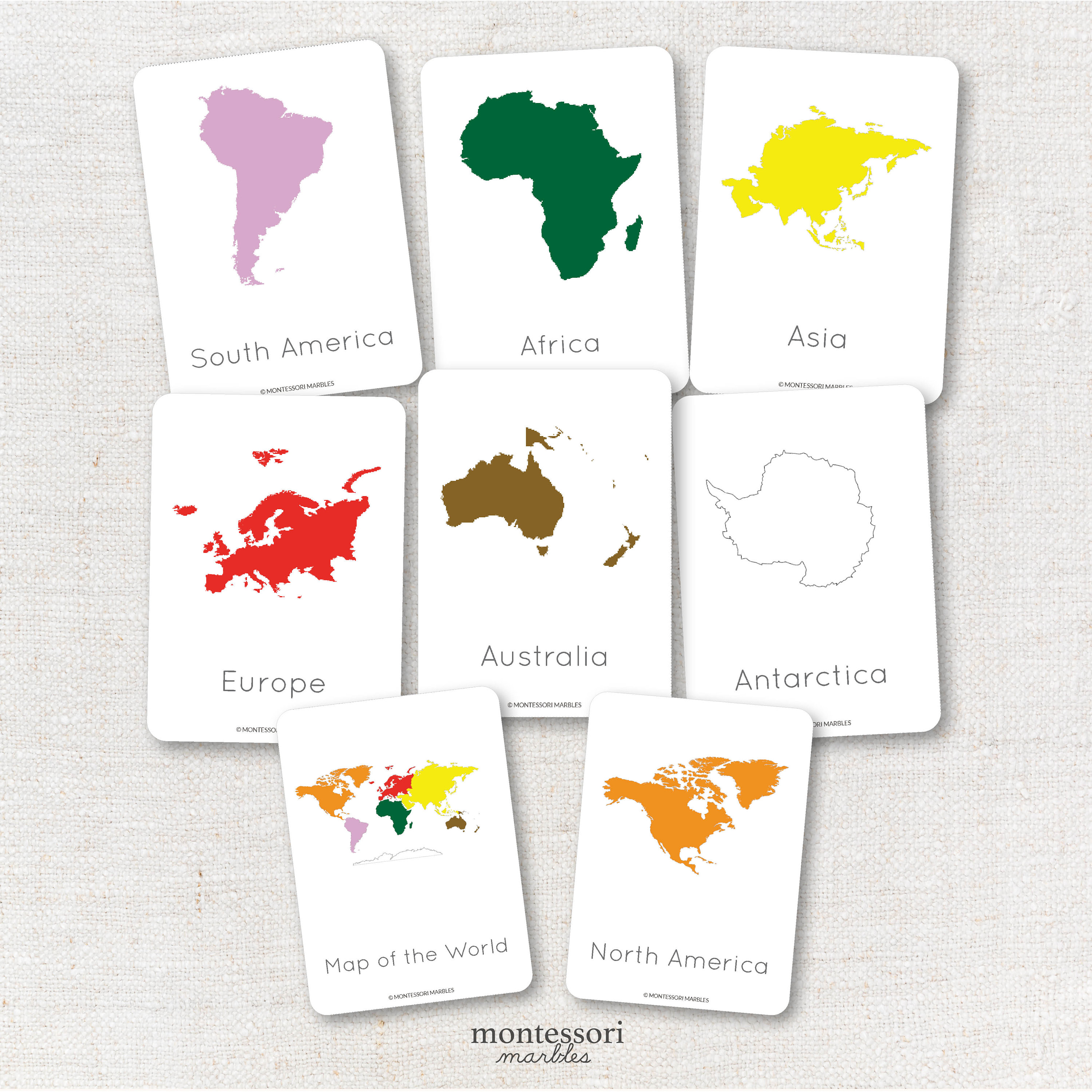 SEVEN CONTINENTS Flash Cards Montessori Resources, Social Studies, Asia ...