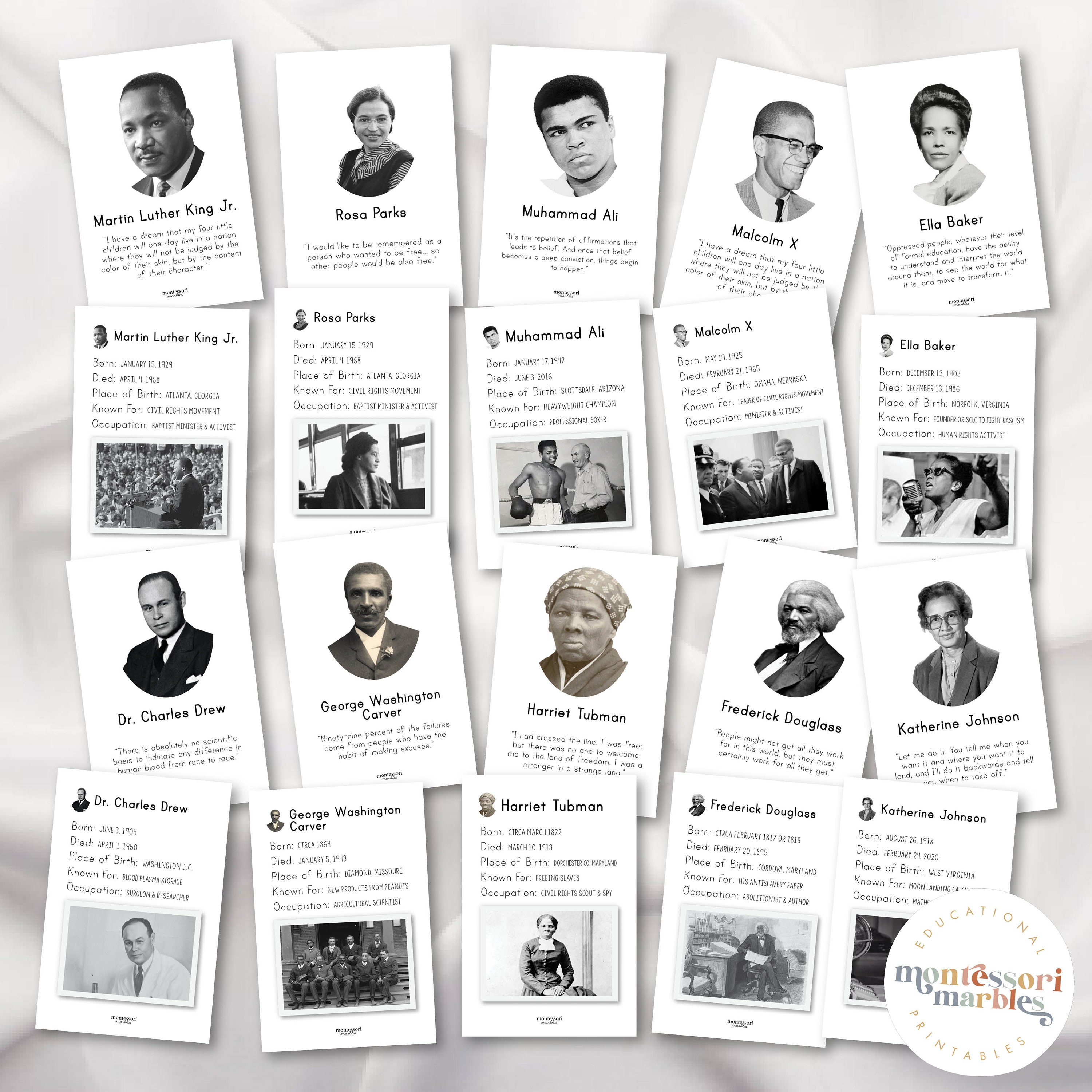 4X6 BLACK HISTORY MONTH Famous African Americans Fact Cards Printable ...