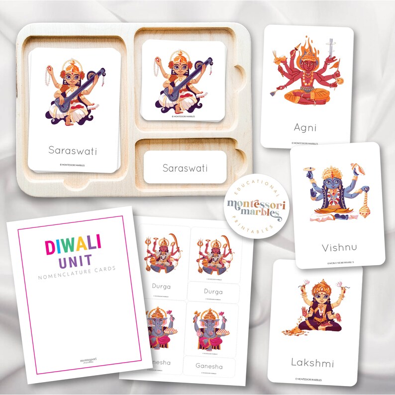 Diwali Hindu Gods Nomenclature Cards | Montessori 3-part Cards for ...