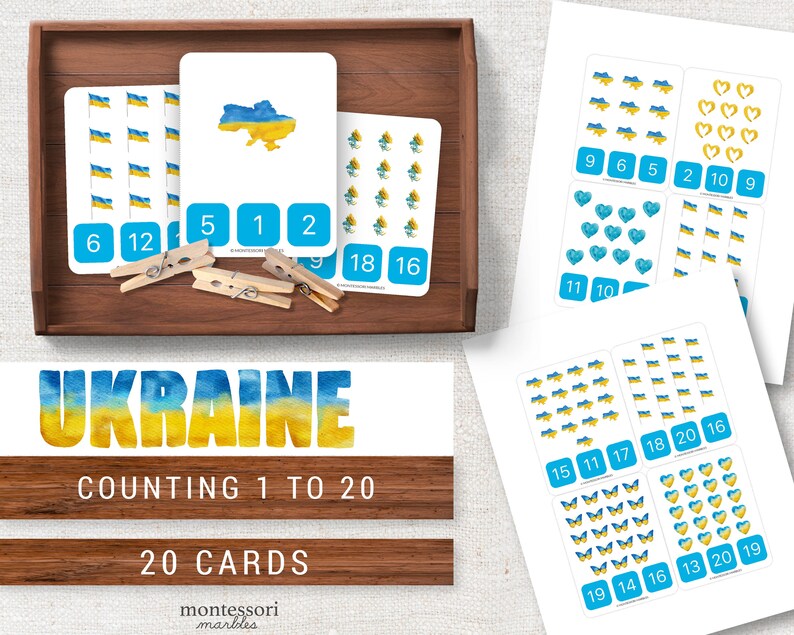 UKRAINE Counting 1 to 20 Cards Kindergarten Math Learn to - Etsy