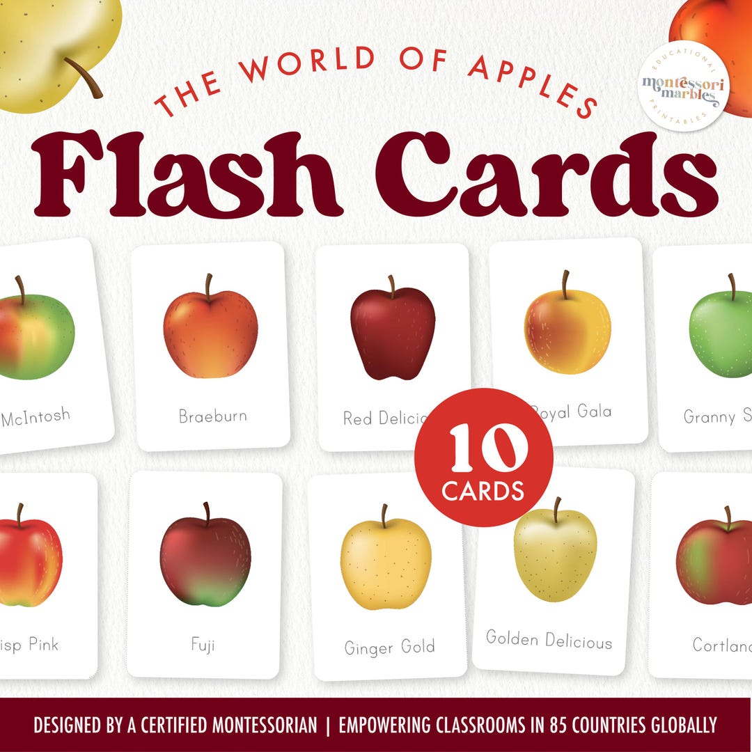 APPLES Flash Cards | 10 Flashcards | Montessori Inspired Homeschool ...