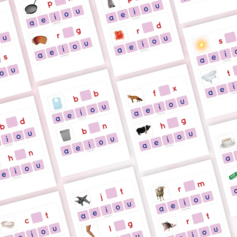 Pink Series Missing Vowels Cards Bundle | Montessori Language | Reading ...