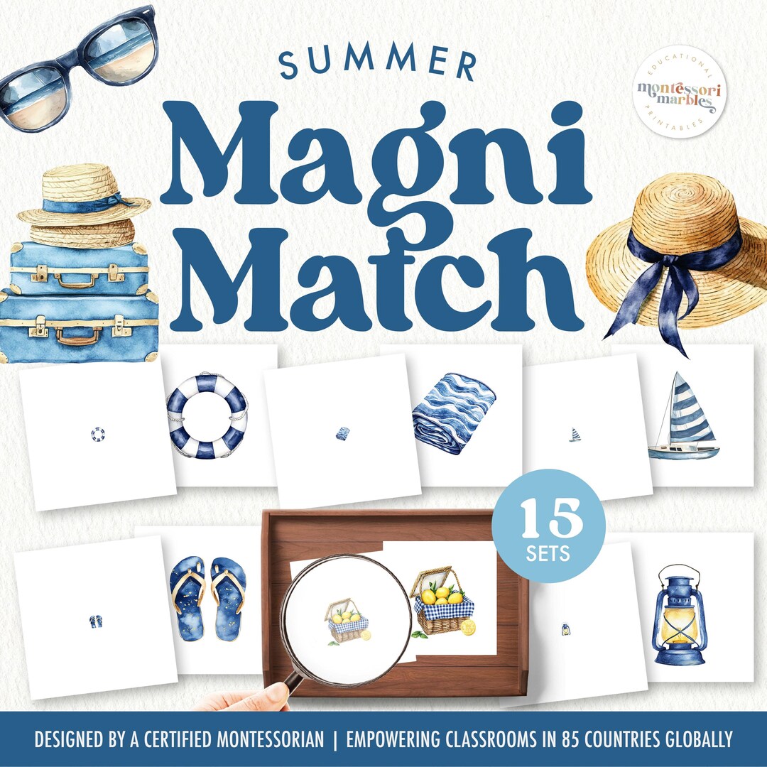 SUMMER Magnifying Matching Game for Toddlers | Printable Beach Theme ...