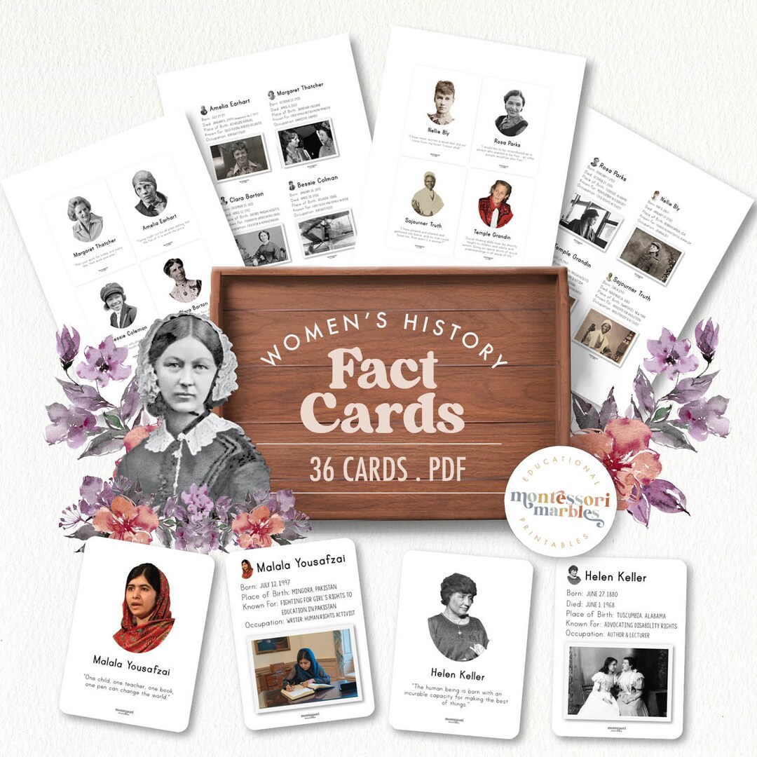 WOMEN'S HISTORY MONTH Famous Women Fact Cards | Printable Flash Cards ...