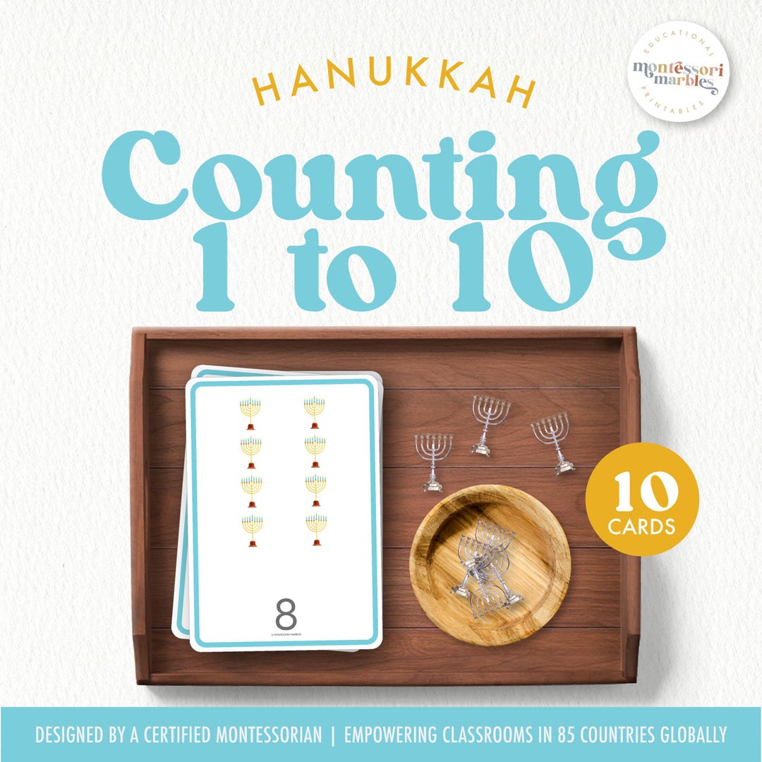 HANUKKAH Counting Cards, Counter Cards, Count 1 to 10, Preschool Math ...