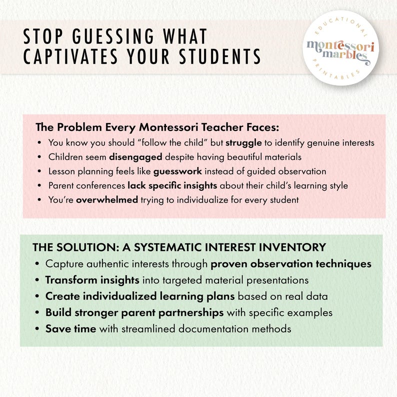 Interest Inventory Observation Tool | Montessori Planning | Teacher ...